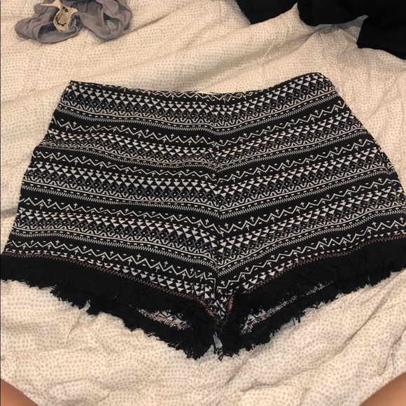miami | Shorts | Black Patterned Shorts With Tassel Bottom | Poshmark